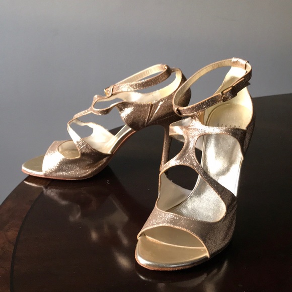 Stuart Weitzman | Shoes | Textured Gold Stuart Weitzman 95m Strappy ...
